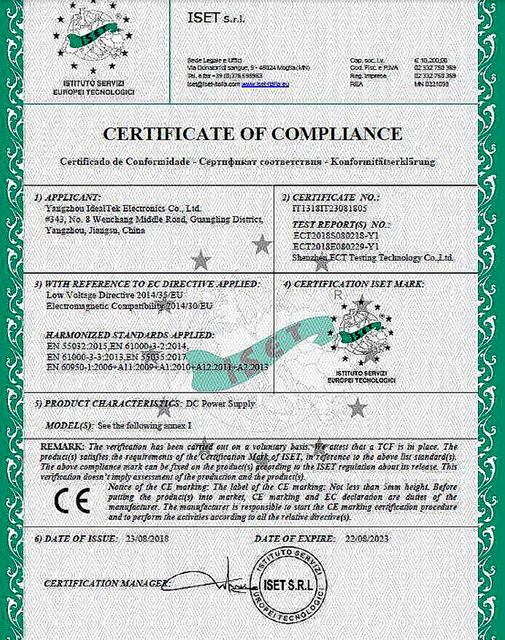CE Certificate Of MTP Series DC Power Supplies